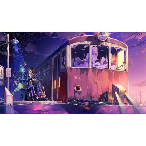 Картина на холсте 60x110 LinxOne "Девушка фонарь кресло поезд букет" интерьерная для дома / на стену / на кухню / с подрамником