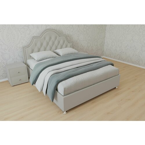 Двуспальная кровать Мирабель 180x200 основание металлическое с ламелями велюр бежевый без ножек