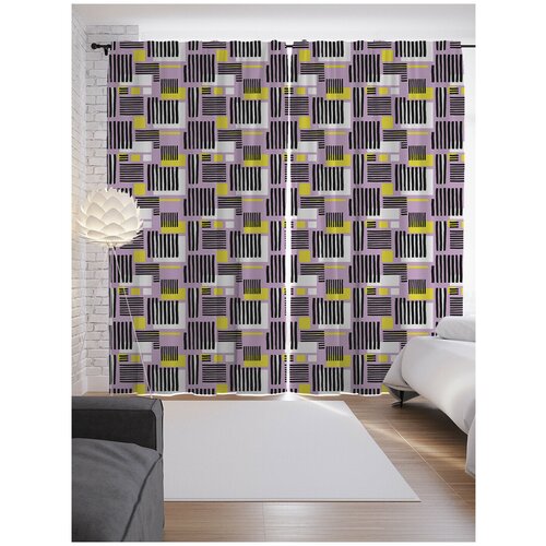 Фотошторы для кухни и спальни JoyArty "Современные полосы и квадраты", 2 полотна со шторной лентой шириной по 145 см, высота 265 см