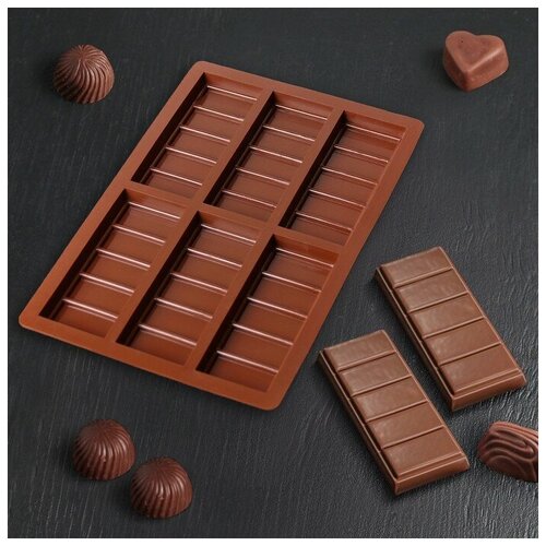 Форма для шоколада «Плитка» силиконовая 6 ячеек SKYPHOS цвет шоколадный