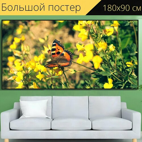 Большой постер "Бабочка, летом, крылья" 180 x 90 см. для интерьера