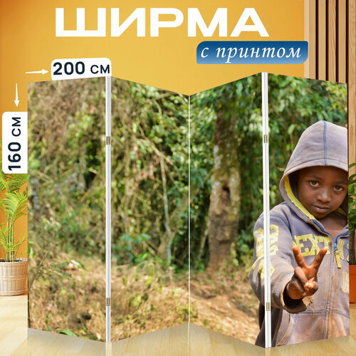 Ширма перегородка с принтом "Мир, ребенок, африка" на холсте - 200x160 см. для зонирования, раскладная