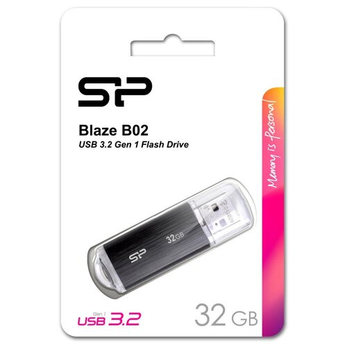 Флеш-память Silicon Power Blaze B02 32GB USB 3.2, черный, пластик