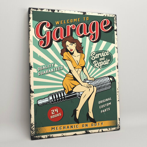 Интерьерный постер "Добро пожаловать в гараж" на холсте с подрамником, размер 45x60 см