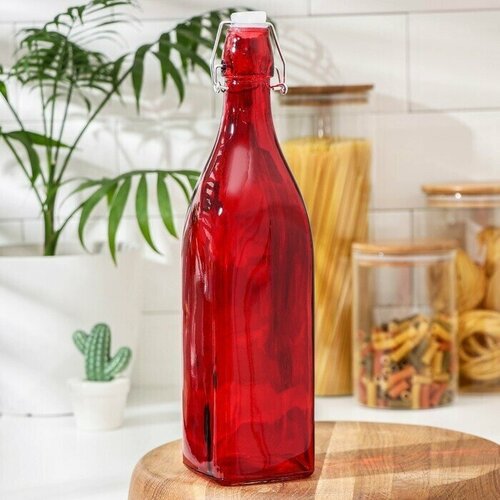 Бутылка стеклянная для соуса и масла с бугельным замком Галерея, 1 л, 8x30,5 см, цвет микс