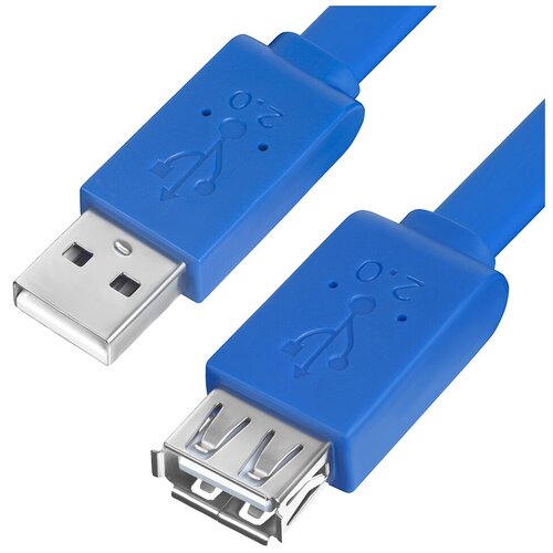 GCR Удлинитель PROF 1.0m USB 2.0, AM/AF, плоский синий, морозостойкий