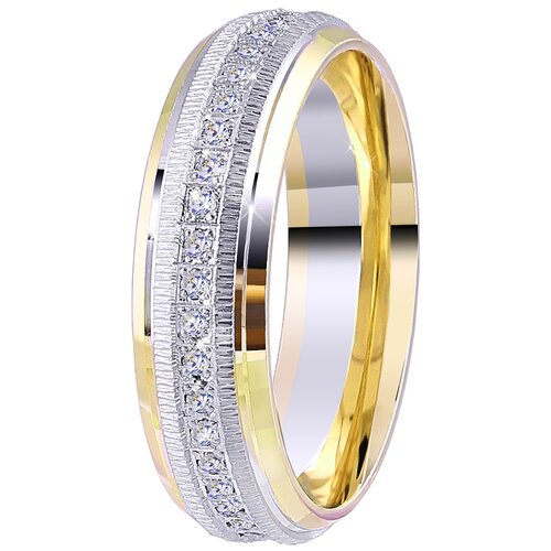 Кольцо обручальное Юверос, комбинированное золото, 585 проба, бриллиант, размер 17, белый