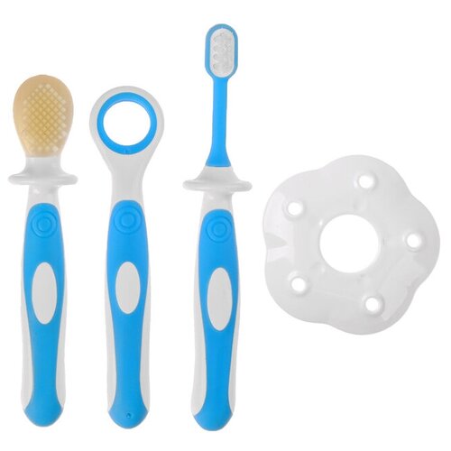 Набор детских зубных щёток-массажеров (силикон/нейлон), с ограничителем, цвет голубой