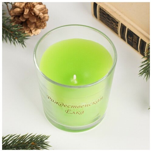 Свеча в стакане ароматическая "Рождественская ёлка", 6,5х8 см, зеленый 7376106