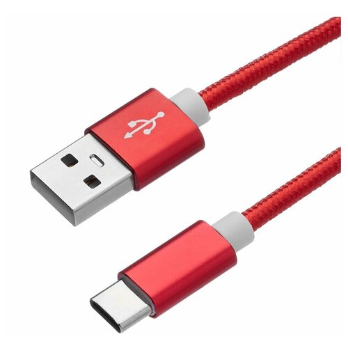Дата-кабель USB - USB Type-C, нейлон, 1 м, красный, Prime Line
