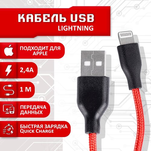 Кабель для зарядки SBX USB - Lightning, длина 1 метр, цвет красный