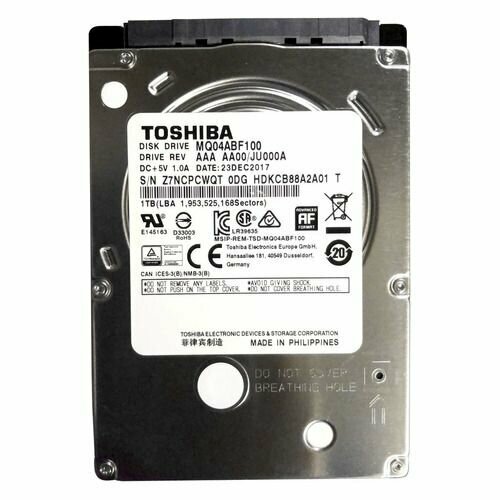 Жесткий диск Toshiba MQ04 MQ04ABF100, 1ТБ, HDD, SATA III, 2.5"