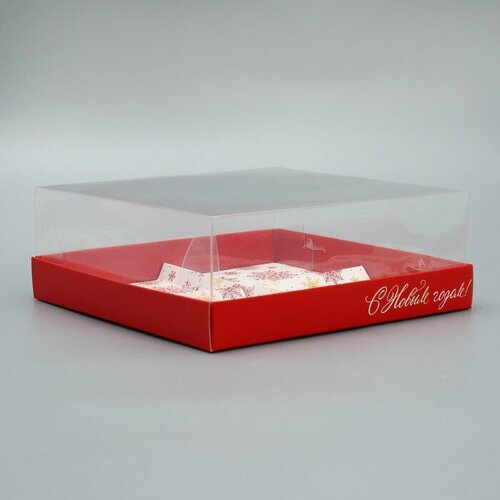 Коробка для для мусовых пирожных «С Новым годом», снежинки, 17.8 х17.8 х 6.5 см