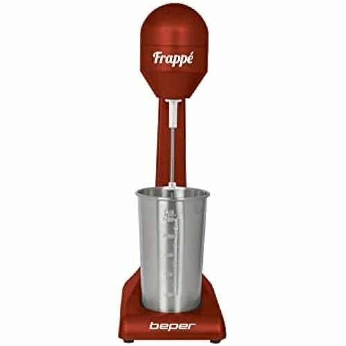 Beper - Электрический миксер для молочных коктейлей, фраппе, смузи и коктейлей, 2 блюда, алюминиевый контейнер 0,5 л, 100 Вт, красный