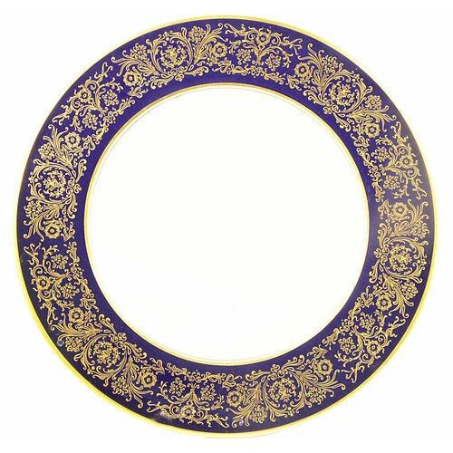 Большая плоская тарелка "Кобальт и золото". Фарфор, ручное декорирование. PICKARD, США, конец ХХ века.