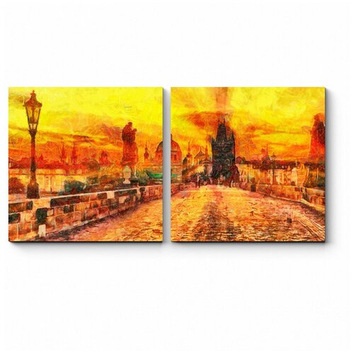 Модульная картина Первые лучи солнца над Карловым мостом, Прага 40x20