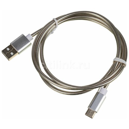 Кабель USB Type-C (m) - USB (m), 1м, в оплетке, 2.4A, серебристый