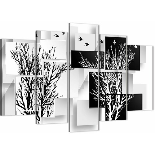Модульная картина для интерьера на стену / Картина на холсте "Абстракция/ Черное и белое дерево " 80х140см МD0249