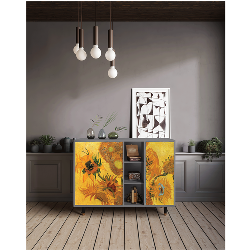 Комод - STORYZ - BS2 Sunflowers by Vincent Van Gogh, 125 x 97 x 48 см, Серый