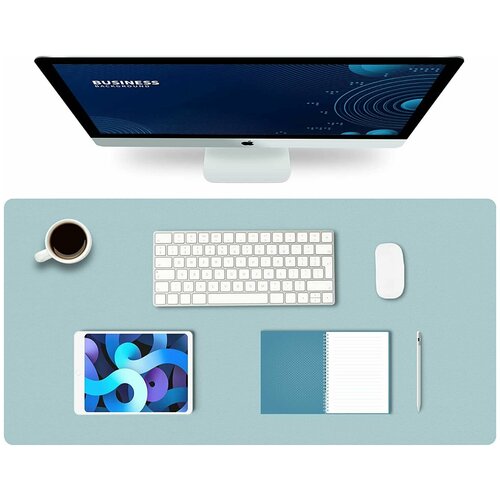 Настольный коврик для клавиатуры и мыши, защитный, большой, водонепроницаемый, кожаный, на рабочий стол для офиса и дома, 40 см х 80 см, голубой