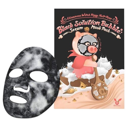 Тканевая пузырьковая маска ELIZAVECCA Witch Piggy Hell-Pore Black Solution Bubble Serum Mask