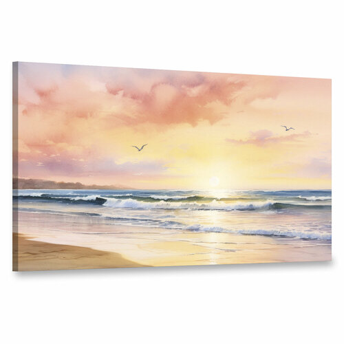 Интерьерная картина 100х60 "Море рассвет чайки"