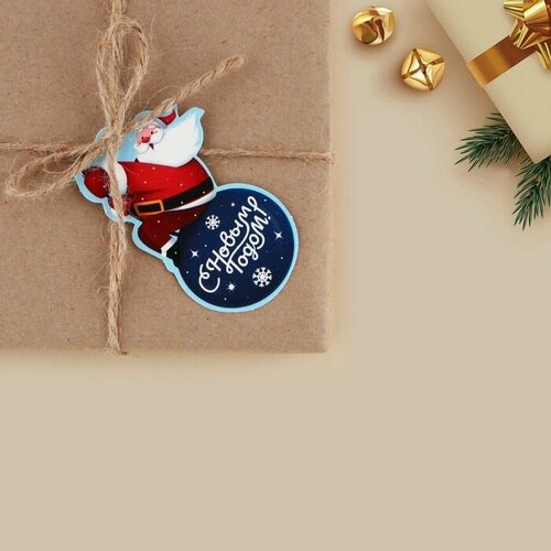 Шильдик декоративный на подарок Дед Мороз на шаре, 4,6 x 7 см 20 шт