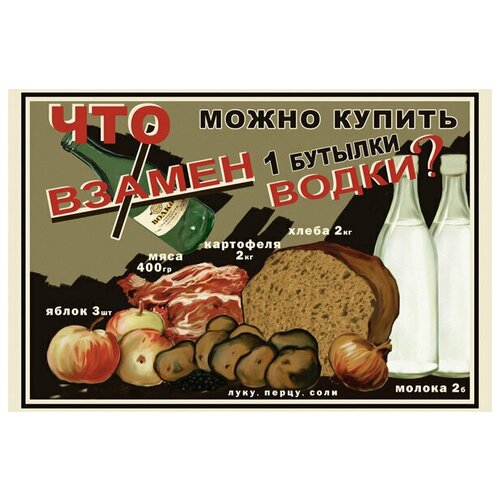 Плакат, постер на холсте СССР/ Что можно купить взамен 1 бутылки водки. Размер 60 на 84 см