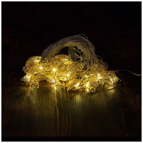 Новогодняя гирлянда светодиодная линейная, со "звёздочками из проволоки", тёплая белая, золото, 4 м, с возможностью наращивания