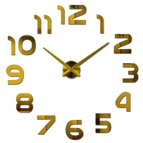 Большие настенные 3D часы MIRRON 100 D2-З/Кварцевый бесшумный механизм/Часы конструктор/Часы наклейка/100 см/Золотой цвет