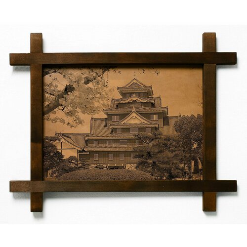 Картина Императорский дворец в Токио, гравировка на натуральной коже, интерьерная для украшения и декора на стену в деревянной раме, подарок, BoomGift