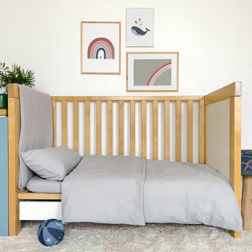 Детское постельное белье из вареного хлопка, серый, простыня 60х120 см