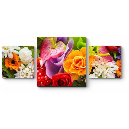 Модульная картина Буйство цветочных красок 150x64