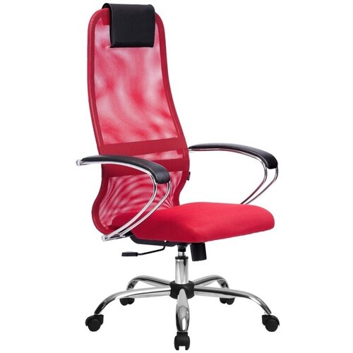 Кресло руководителя Метта SU-BK-8 CH, ткань-сетка, №22, спинка-сетка, топ-ган, красный