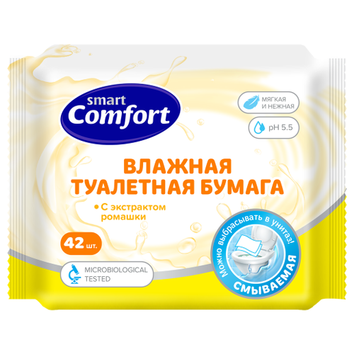 Влажная туалетная бумага Comfort smart Сomfort Ромашка 42 шт. 42 лист., белый