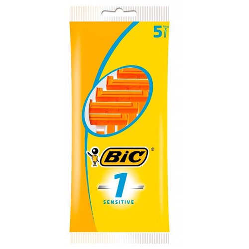 Одноразовый бритвенный станок BIC 1 Sensitive, оранжевый, 5 шт.