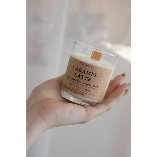 Свеча ароматическая Caramel Latte 180 мл, 30-35 часов горения от TooClose Co. / соевая свеча для дома в стакане / аромасвеча / ароматерапия / подарок