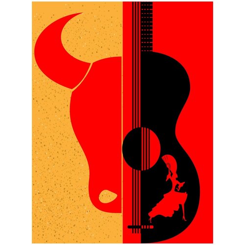 Постер / Плакат / Картина Бык и гитара 50х70 см в подарочном тубусе