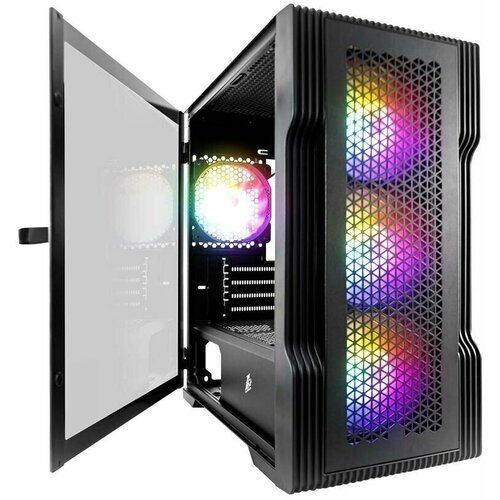 1STPLAYER Корпус TRILOBITE T3 Black / mATX, TG / 4x 120mm LED fans inc. / T3-BK-4F1