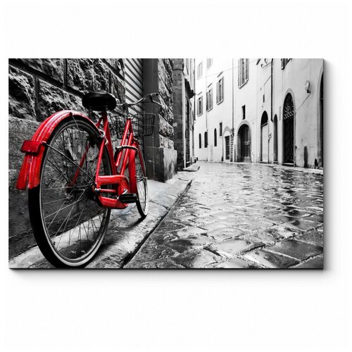 Модульная картина Красный велосипед на мощенной улице 60x40