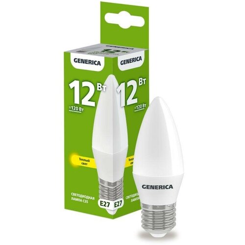 Лампа светодиодная C35 12Вт свеча 3000К E27 230В | код. LL-C35-12-230-30-E27-G | GENERICA (10шт. в упак.)