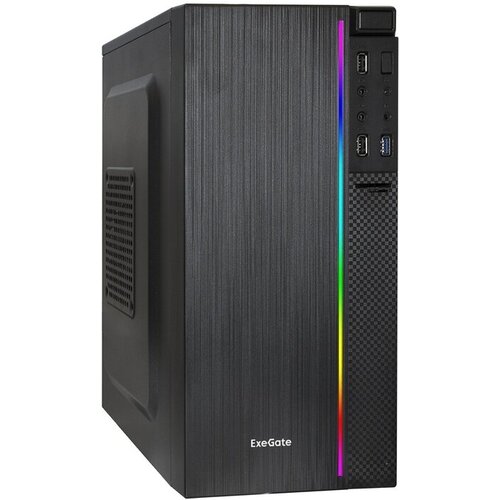 Корпус Minitower ExeGate mEVO-9302-RGB-500W-12 (mATX, БП 500NPX с вент. 12 см, 2хUSB+1хUSB3.0, HD аудио, черный с RGB подсветкой)