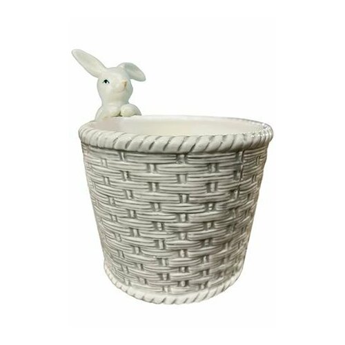 Декоративное кашпо кролик-цветовод, керамика, серое, 14х11 см, Koopman International 252980080-3