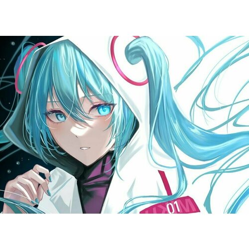 Плакат, постер на бумаге Мику Хацунэ. Miku Hatsune. Размер 21 х 30 см