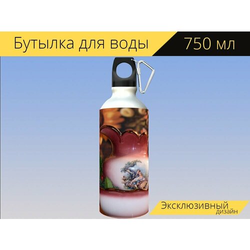 Бутылка фляга для воды "Кувшин, блюдо, питьевой" 750 мл. с карабином и принтом