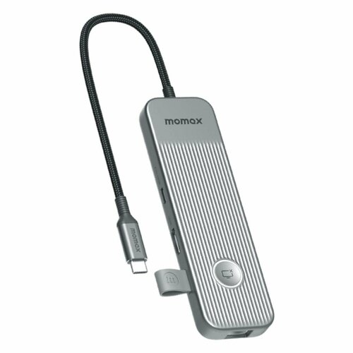USB-Хаб Type-C Momax ONELINK 8 в 1, Type-C PD 100 Вт, 3xUSB-A, HDMI 4K60Hz, RJ45, SD/TF, (DH18E), серый