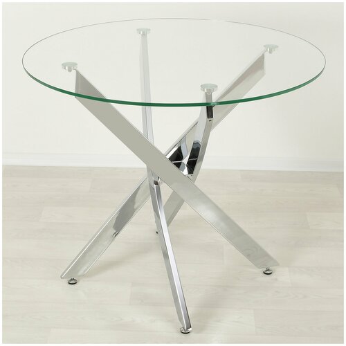 Стеклянный кухонный стол Рим-18 прозрачный/хром D85
