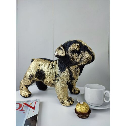 Статуэтка интерьерная собачка Бульдог щенок в декоре "Black and Gold" ("Черное и Золото")