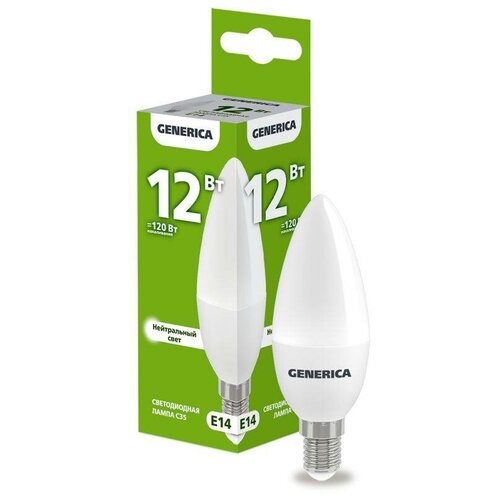 Лампа светодиодная C35 12Вт свеча 4000К E14 230В GENERICA LL-C35-12-230-40-E14-G