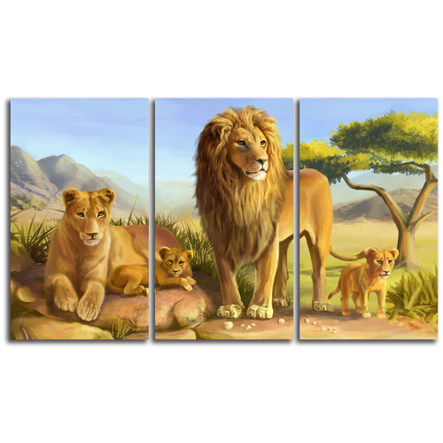 Модульная картина "Семейство львов"